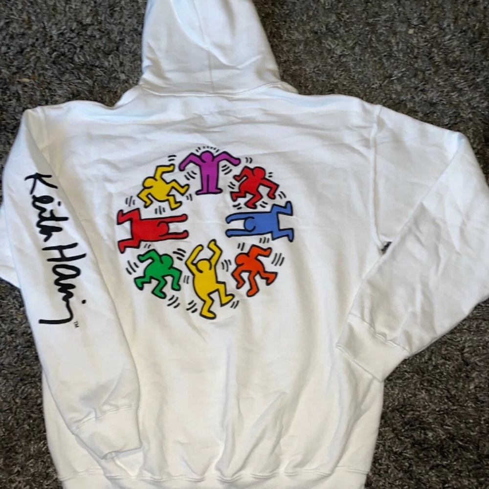 Keith Haring White Hoodie Rainbow Rare Classic - Gem